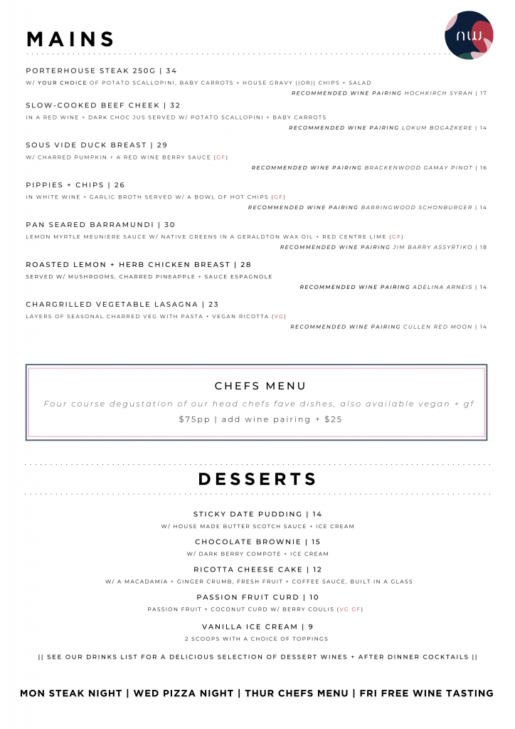 Dine-in Menus - Northside-Wines