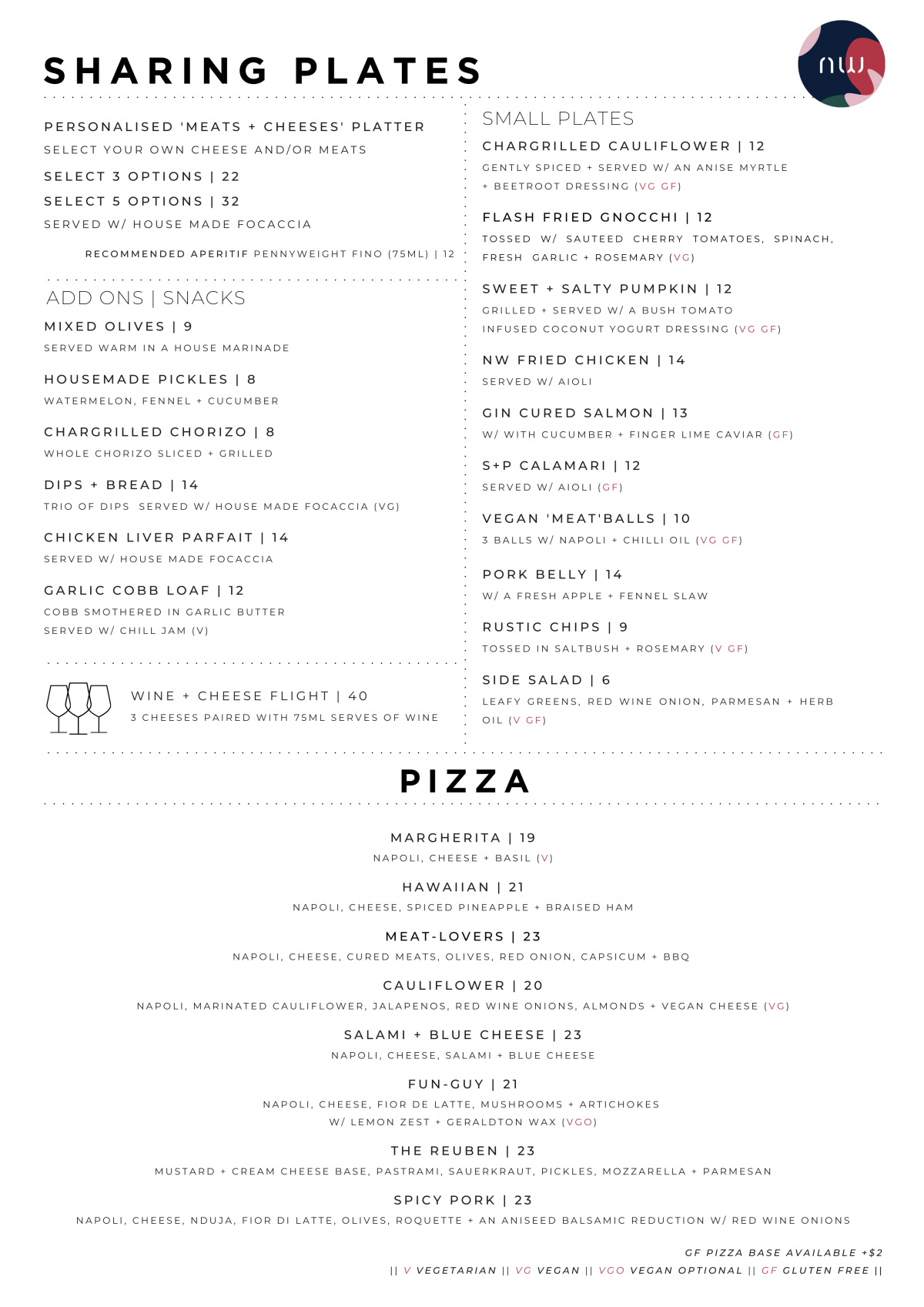 Dine-in Menus - Northside-Wines