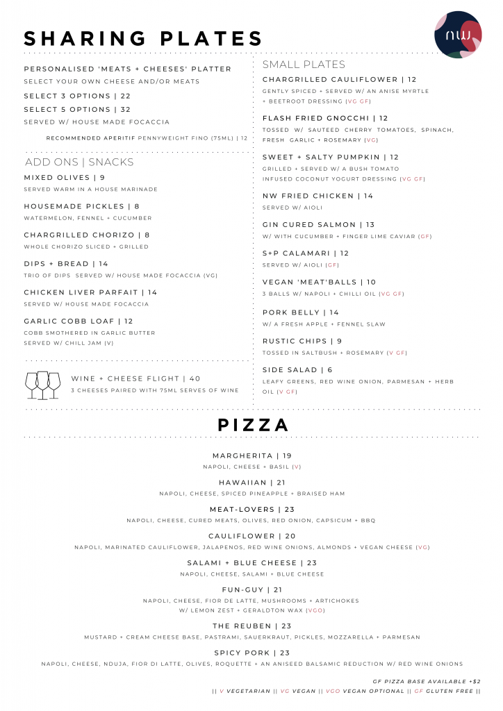 Dine-in Menus - Northside-Wines
