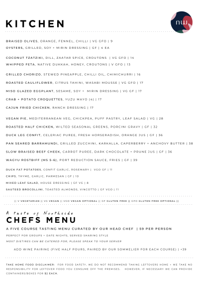 Dine-in Menus - Northside-Wines