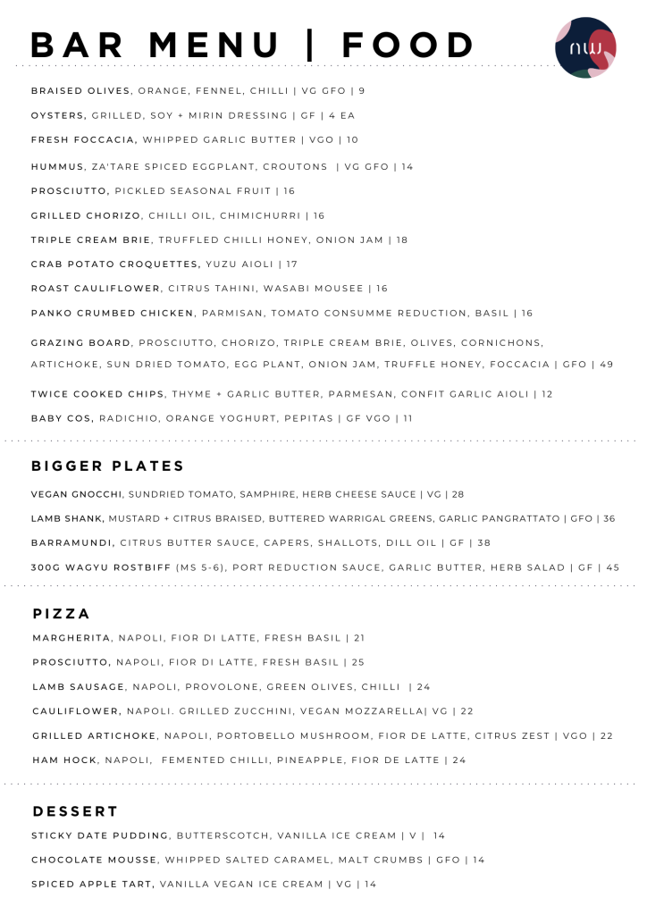 Dine-in Menus - Northside-Wines