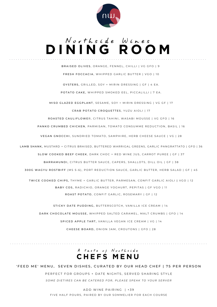 Dining Room Menu - Northside-Wines