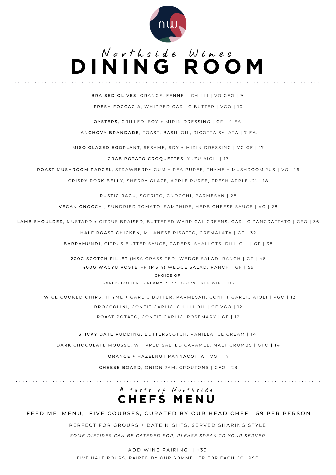 Dining Room Menu - Northside-Wines